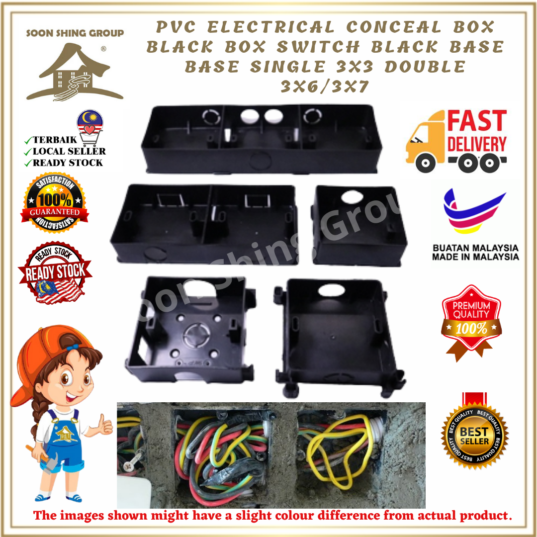 PVC ELECTRICAL CONCEAL BOX BLACK BOX SWITCH BLACK BASE BASE SINGLE 3X3 DOUBLE 3X6/3X7